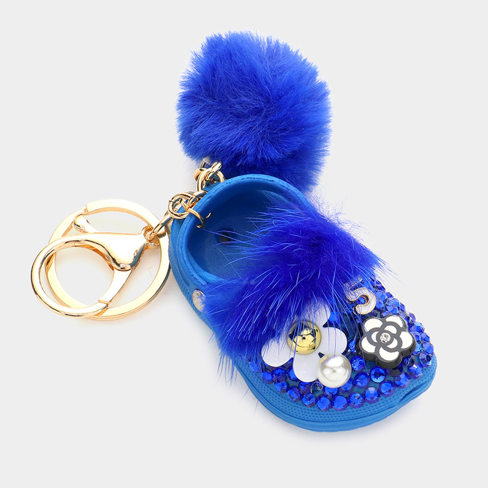 K0200 RB Studded Shoe Faux Fur Pom Pom Key Chain Savvy New York k0200-rb-studded-shoe-faux-fur-pom-pom-key-chain-savvy-new-york